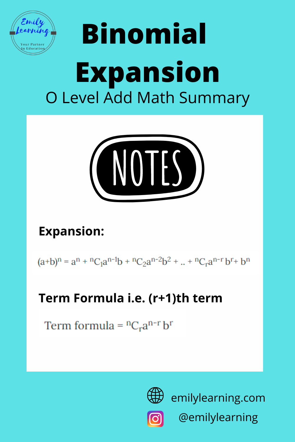 Summary Notes for Binomial Expansion - O Level Add Math - Emily Learning